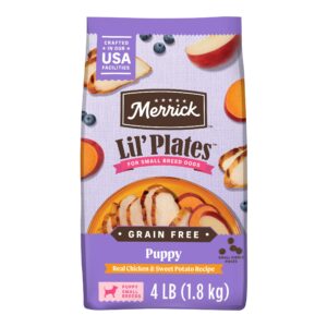 merrick lil’ plates premium grain free dry puppy food for small dogs, real chicken and sweet potato kibble - 4.0 lb. bag