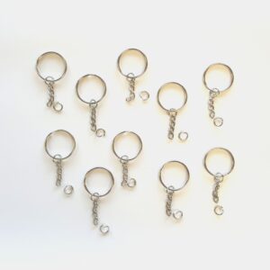 25 key ring with chain 1" with key rings holders (split ring) in silver