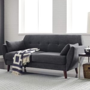 Serta Artesia Collection Midcentury Modern Sofa with Tapered Legs, Easy to Clean, Microfiber Couch Fabric, Durable Hardwood Construction, 61" Loveseat, Dark Gray