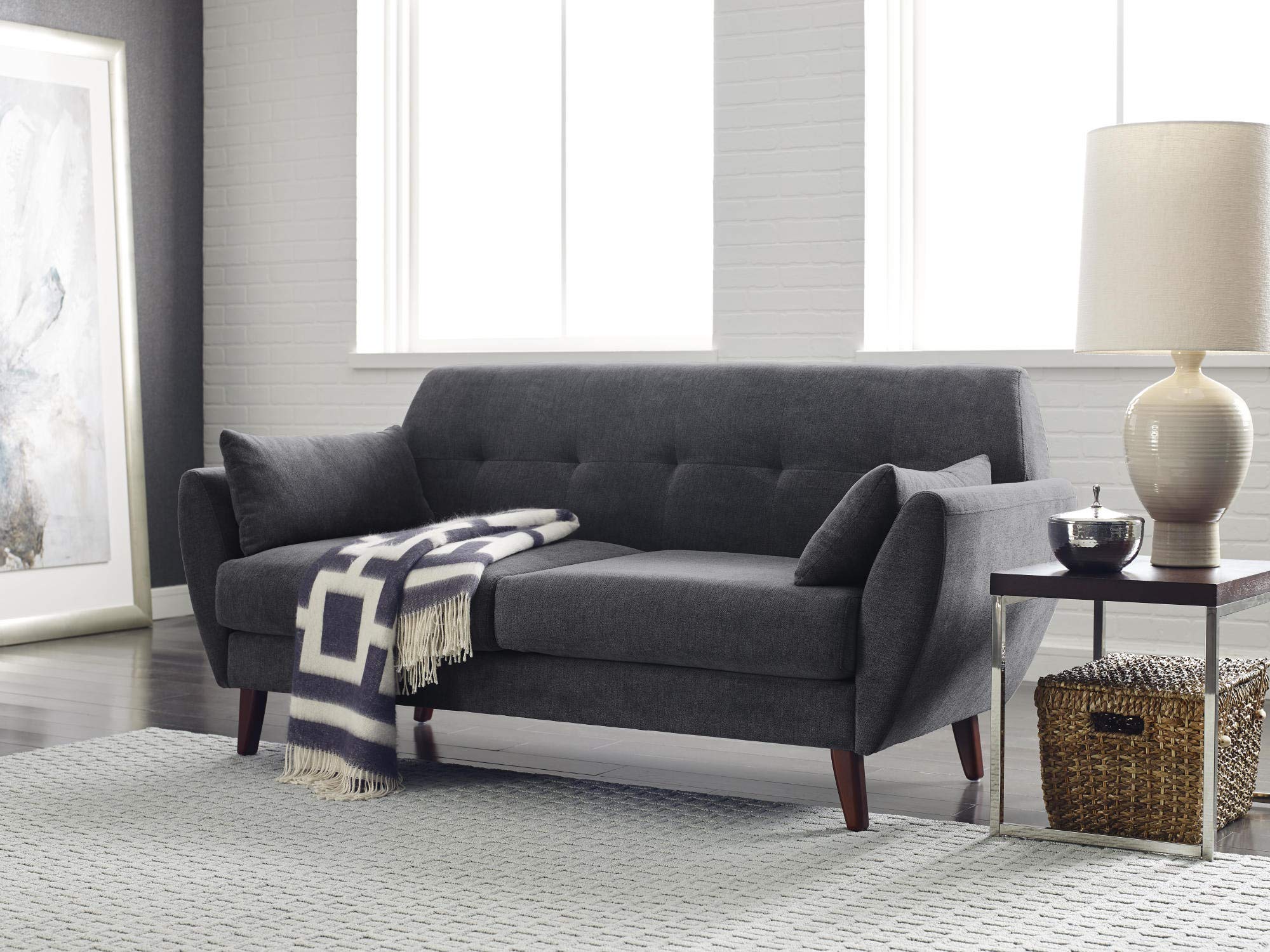 Serta Artesia Collection Midcentury Modern Sofa with Tapered Legs, Easy to Clean, Microfiber Couch Fabric, Durable Hardwood Construction, 61" Loveseat, Dark Gray