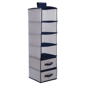 delta children 6 shelf hanging wall storage with 2 drawers - easy storage/organization solution- holds sweaters, shirts, pants, accessories & more - movable drawers allow for customization, navy