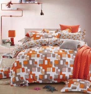 minimal style geometric shapes duvet quilt cover scandinavian midcentury modern geo print 100-percent cotton bedding set soft casual retro mosaic orange blush taupe king full queen or twin (twin)