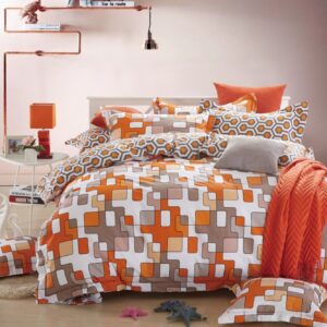 Minimal Style Geometric Shapes Duvet Quilt Cover Scandinavian Midcentury Modern Geo Print 100-percent Cotton Bedding Set Soft Casual Retro Mosaic Orange Blush Taupe King Full Queen or Twin (Twin)