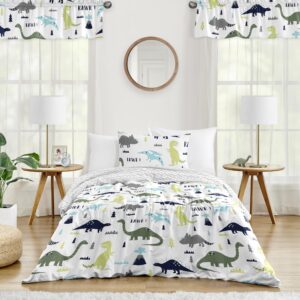 navy blue and green modern dinosaur boys or girls 4 piece kids teen twin bedding set collection