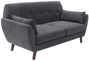 serta artesia collection midcentury modern sofa with tapered legs, easy to clean, microfiber couch fabric, durable hardwood construction, 61" loveseat, dark gray