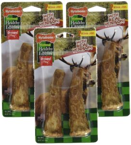 (3 pack) nylabone healthy edibles edible antler real venison dog treats, 2 treats each