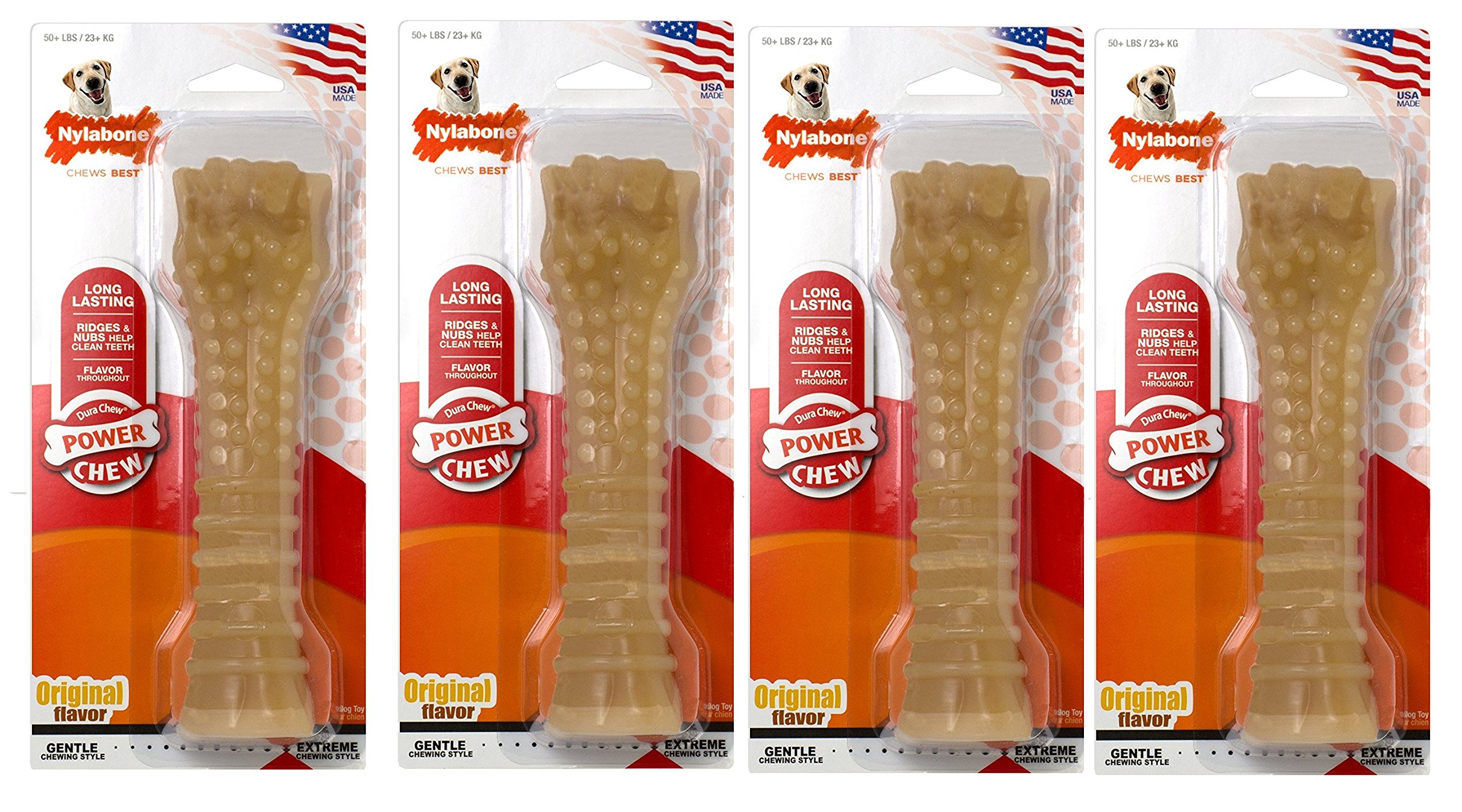 Nylabone 4 Pack of Power Chew Textured Flavored Durable Chew Toy for Dogs, XL/Souper, Made in The USA