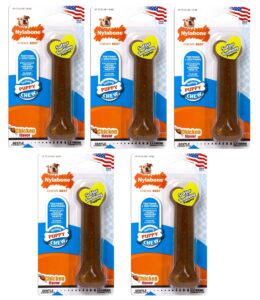 nylabone 5 pack of puppy chew bone toys, medium, chicken flavor, made in the usa