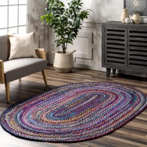 nuloom tammara bohemian hand braided area rug, oval 5x8, blue