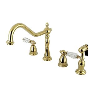 kingston brass kb1792wllbs 8" to 16" widespread kitchen faucet with brass sprayer, 8-1/4" in spout reach, polished brass