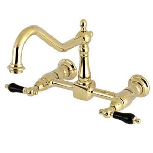 kingston brass ks1242pkl duchess two-handle wall mount bridge kitchen faucet, 9-7/16" in spout reach, polished brass