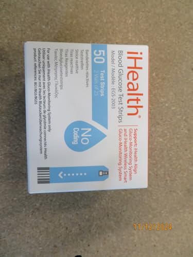 iHealth Blood Glucose Test Strips (50 Count), No Coding Blood Sugar Test, Eligible for FSA Reimbursement, Precision Sugar Measurement for Diabetics, Strips Work Only in iHealth Glucose Meters