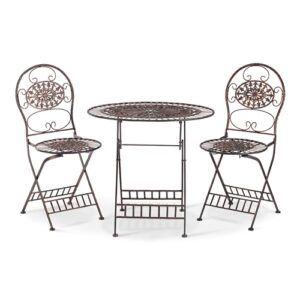 alpine corporation indoor/outdoor 3-piece oval bistro set folding table and chairs patio seating, bronze