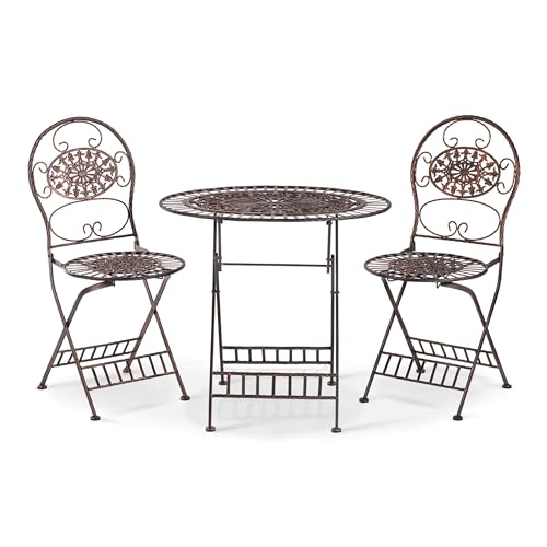 Alpine Corporation Indoor/Outdoor 3-Piece Oval Bistro Set Folding Table and Chairs Patio Seating, Bronze