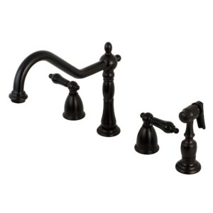 kingston brass kb1795pklbs duchess 8 inch to 16 inch widespread kitchen faucet with brass sprayer, 8-1/4 inch in spout reach, oil rubbed bronze