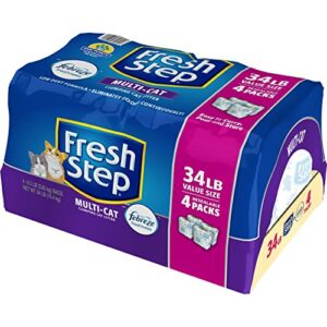 fresh step multi-cat with febreze freshness, clumping cat litter, scented, 34 pounds, resealable 4 packs