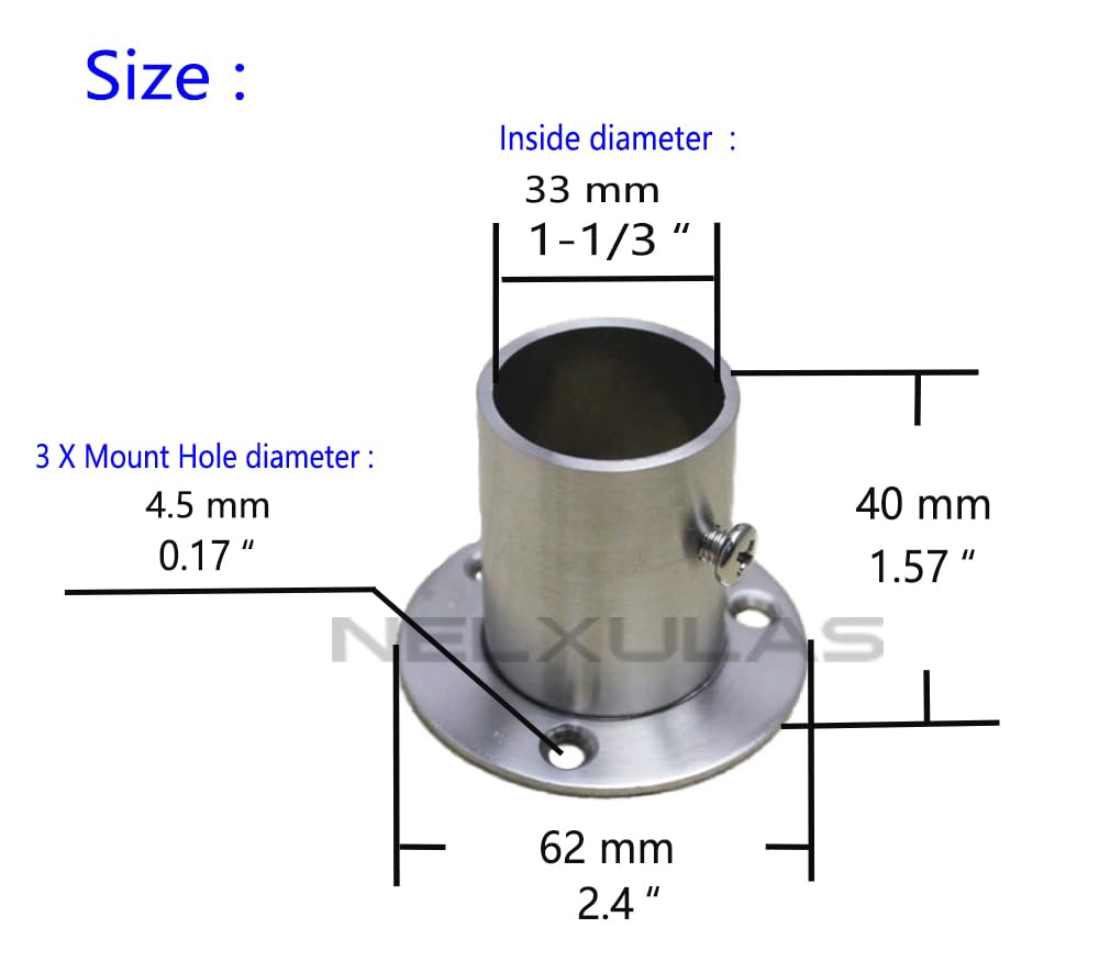 NELXULAS Stainless Steel Closet Rod Flange Holder for Pipe (AD2)