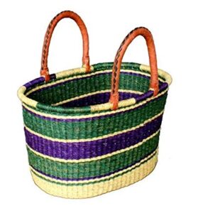 Medium Ghana Bolga Basket | Picnic- Magazines| Oval Shopping Bags Meduim: 15-17" Across - Colors Vary)