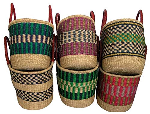 Medium Ghana Bolga Basket | Picnic- Magazines| Oval Shopping Bags Meduim: 15-17" Across - Colors Vary)