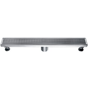 alfi brand abld24d 24" modern stainless steel linear shower drain with groove lines, silver