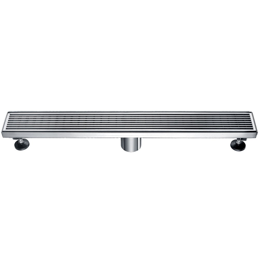 ALFI brand ABLD24D 24" Modern Stainless Steel Linear Shower Drain with Groove Lines, Silver