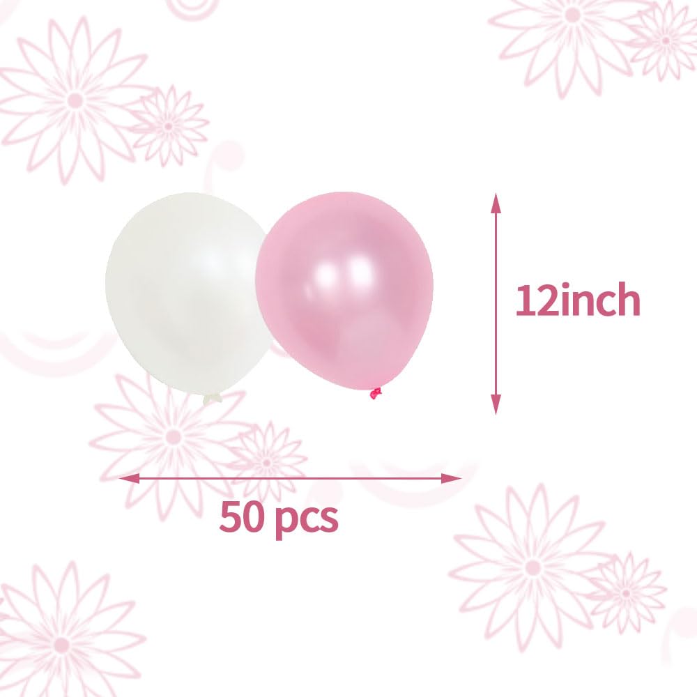 AnnoDeel 50 pcs 12inch Pink and White Balloons, Pearl Latex Balloons for Girl Birthday Party Wedding Decorations Romantic Party