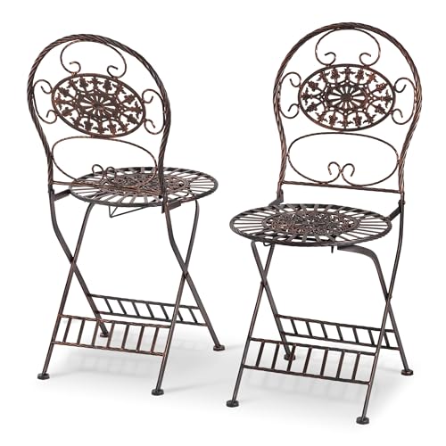 Alpine Corporation Indoor/Outdoor 3-Piece Oval Bistro Set Folding Table and Chairs Patio Seating, Bronze