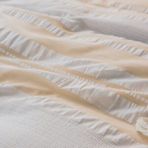 Merryfeel Seersucker Duvet Cover Set Queen Size,100% Cotton Seersucker Textured Striped Bedding Set,3 Pieces(1 Duvet Cover with 2 Pillowshams) - Light Yellow