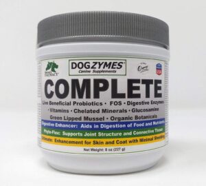 dogzymes complete - probiotics, prebiotics, glucosamine, chondroitin, msm and hyaluronic acid, complete skin and coat care (8 ounce)