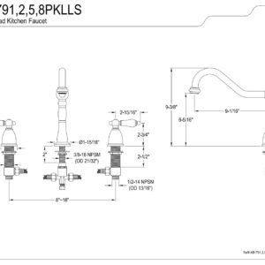 Kingston Brass KB1792PKLLS Duchess 8 inch To 16 inch Widespread Kitchen Faucet Less Sprayer, 8-1/4 inch In Spout Reach, Polished Brass