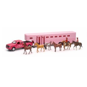 1:32 scale pink pick up fifth wheel horse trailer set