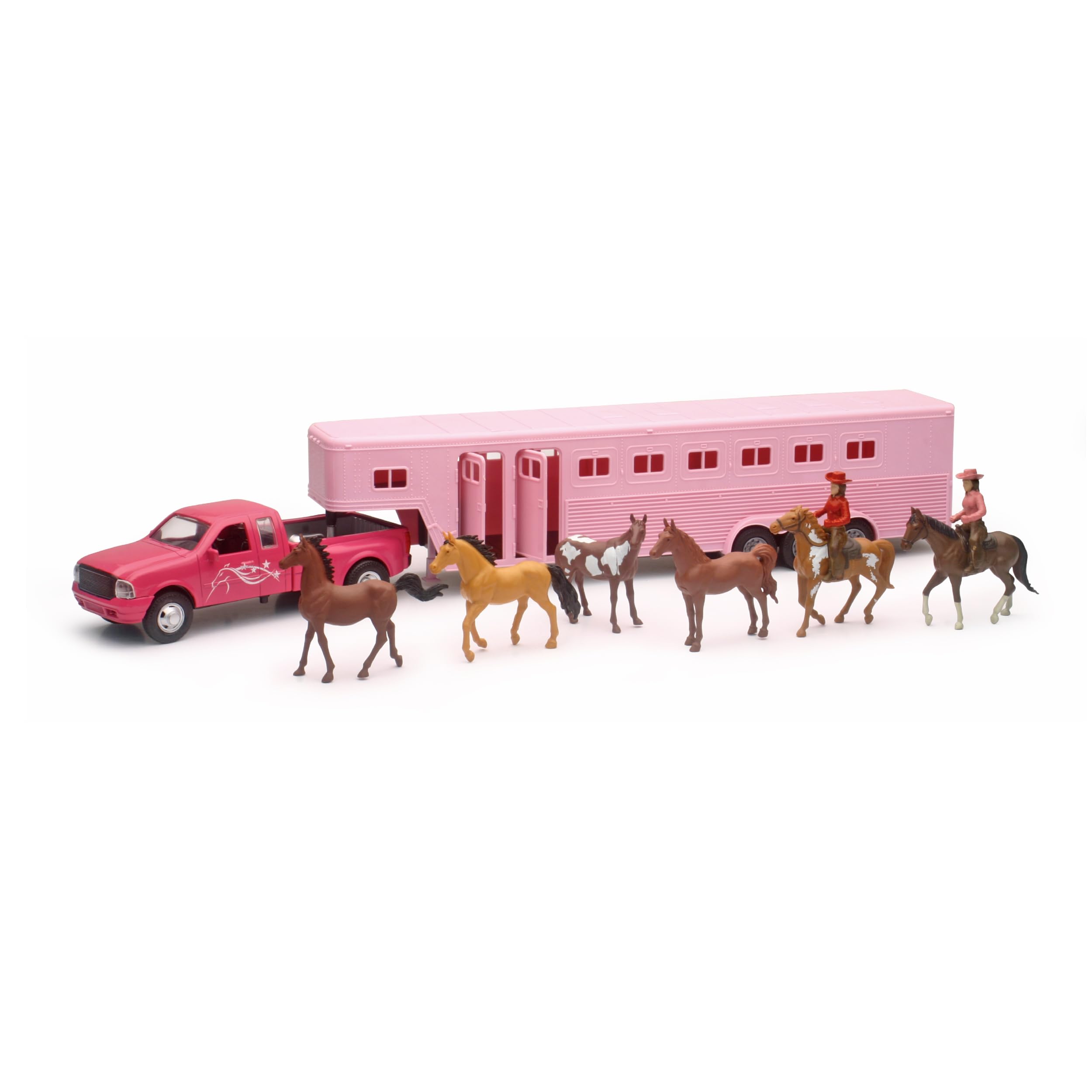 1:32 Scale Pink Pick Up Fifth Wheel Horse Trailer Set