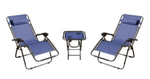 mano patio zero gravity chairs & table set of 3, navy blue