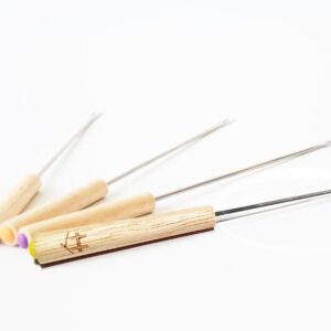 Homey Product - Set of 6 Fondue Forks - Rust Resistant Stainless Steel Skewer Sticks with Natural Bare Oak Wood Handles - 9.5" and Perfect for Melted Cheese, Meat, Fruit and More