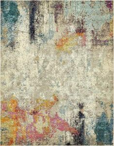 unique loom chromatic collection modern colorful & vibrant abstract area rug for any home décor (8' 0 x 10' 0 rectangular, beige/ pink)