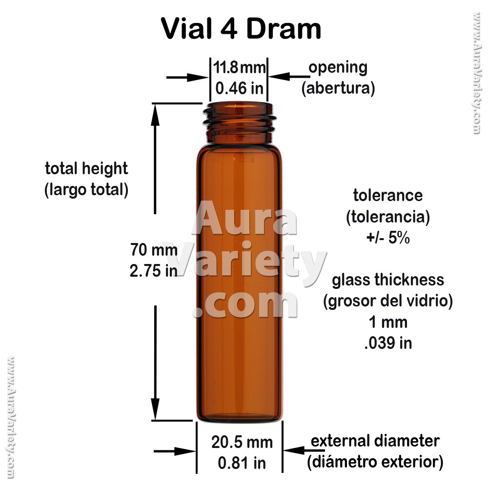 24-PC 4 DRAM 15 ml 1/2 oz AMBER GLASS VIALS WITH BLACK SCREW CAPS - MADE IN USA