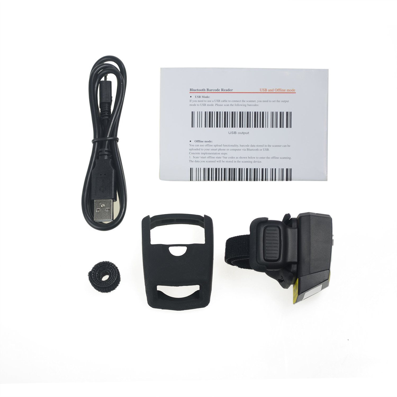 Posunitech Ring Barcode Scanner 1D Reader Mini Wireless Finger Barcode Scanner Compatible with Mac OS, Windows, Android 4.0+, ios