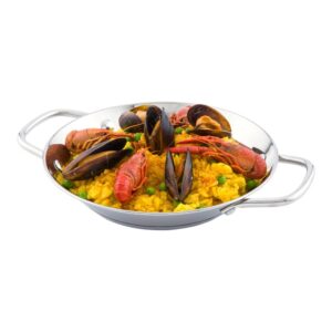 restaurantware 8 inch spanish paella pan 1 induction ready paella pan - heavy-duty riveted handles silver stainless steel spanish pan dishwasher-safe paella cookware for homes or restaurants