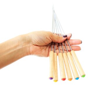 Homey Product - Set of 6 Fondue Forks - Rust Resistant Stainless Steel Skewer Sticks with Natural Bare Oak Wood Handles - 9.5" and Perfect for Melted Cheese, Meat, Fruit and More