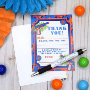 Dart Gun Themed Thank You Notes for Kids, Ten 4" x 5.5" Fill In The Blank Cards with 10 White Envelopes to match Invitations by AmandaCreation