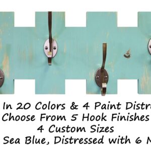 Easton Wall Mounted Hooks, Coat Hooks, Towel Hooks, Key Hook, Wood Coat Rack, Entryway Storage, Heavy Duty Double Hooks - 20 Colors, 4 Sizes - Shown In Sea Blue