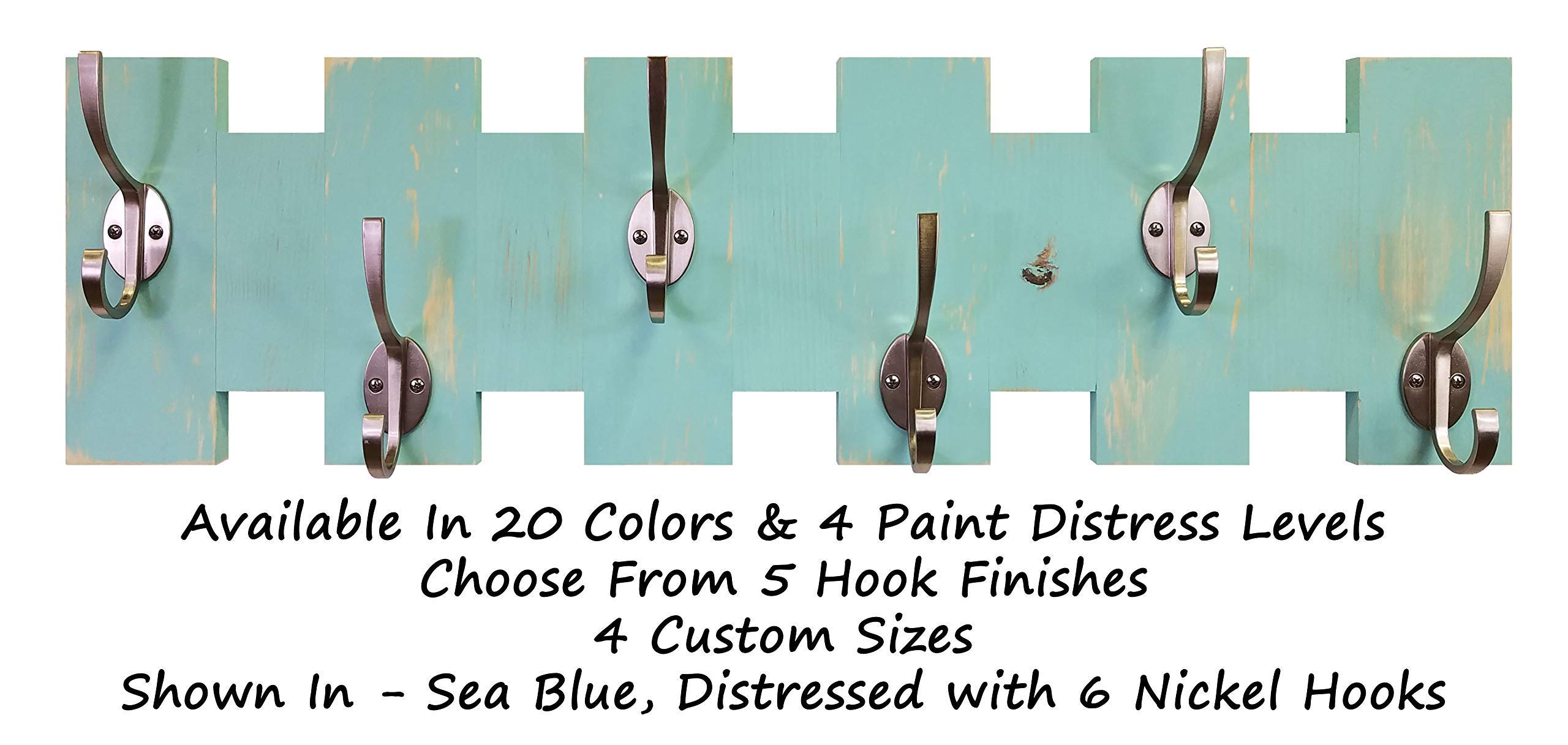 Easton Wall Mounted Hooks, Coat Hooks, Towel Hooks, Key Hook, Wood Coat Rack, Entryway Storage, Heavy Duty Double Hooks - 20 Colors, 4 Sizes - Shown In Sea Blue