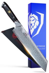 dalstrong kiritsuke chef knife - 8.5 inch - shogun series elite - damascus - japanese aus-10v super steel kitchen knife - premium black g10 handle - razor sharp knife - chef's knife - w/sheath