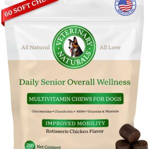 Vet Naturals Daily Senior Overall Wellness Joint Supplement for Dogs - All-in-One Dog Vitamins w Glucosamine for Dogs - 60ct Dog Hip and Joint Supplement - Grain-Free, Soy-Free, Rotisserie Chicken