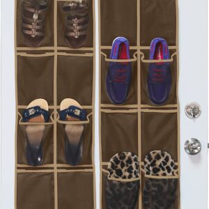 Simple Houseware 24 Pockets - 2-Pack 12 Large Mesh Pocket Over Door Hanging Shoe Organizer, Brown