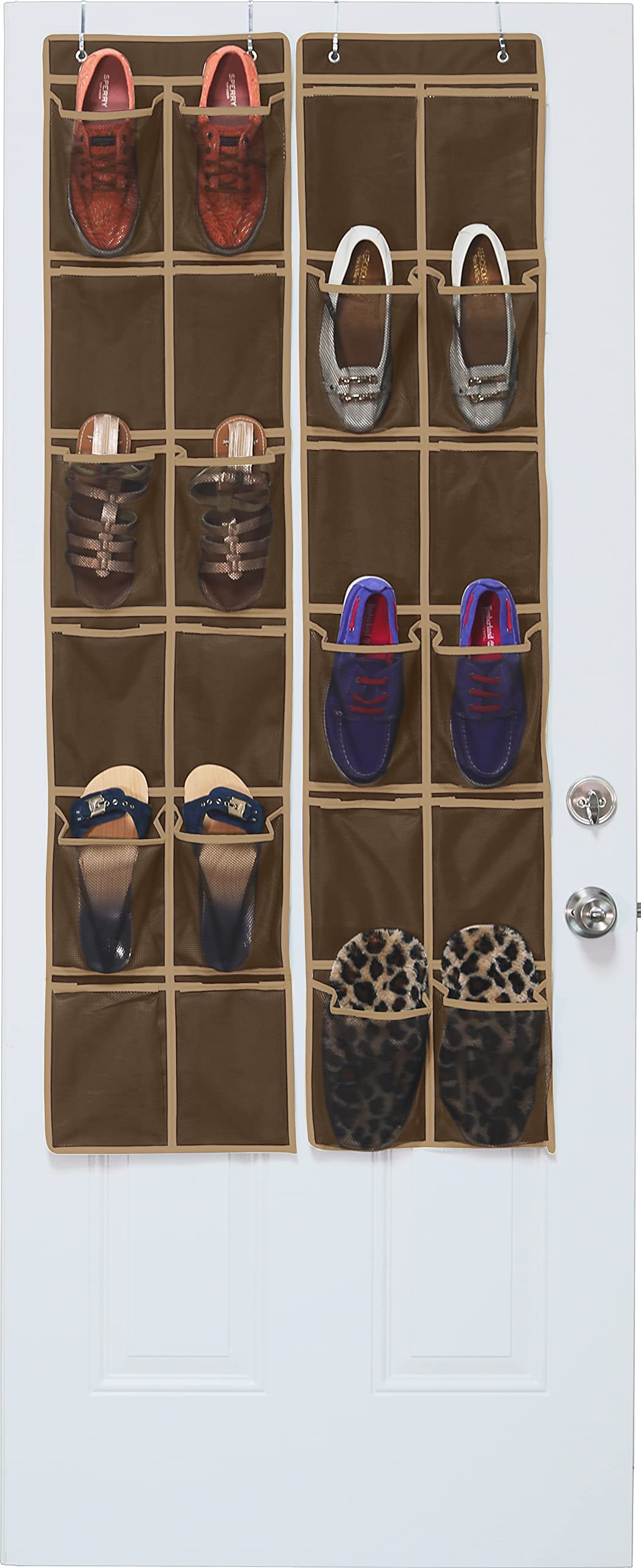 Simple Houseware 24 Pockets - 2-Pack 12 Large Mesh Pocket Over Door Hanging Shoe Organizer, Brown