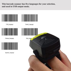 Posunitech Ring Barcode Scanner 1D Reader Mini Wireless Finger Barcode Scanner Compatible with Mac OS, Windows, Android 4.0+, ios