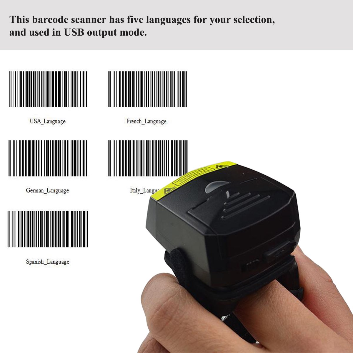 Posunitech Ring Barcode Scanner 1D Reader Mini Wireless Finger Barcode Scanner Compatible with Mac OS, Windows, Android 4.0+, ios