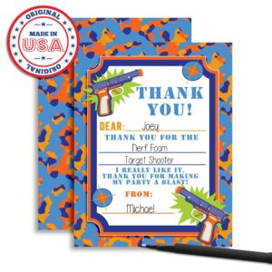 Dart Gun Themed Thank You Notes for Kids, Ten 4" x 5.5" Fill In The Blank Cards with 10 White Envelopes to match Invitations by AmandaCreation