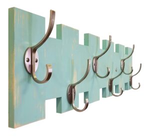 easton wall mounted hooks, coat hooks, towel hooks, key hook, wood coat rack, entryway storage, heavy duty double hooks - 20 colors, 4 sizes - shown in sea blue